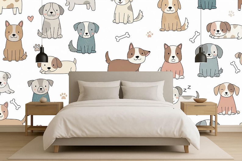 Cute Puppy Wallpaper Kids Dogs Wall Mural Peel and Stick Nursery ...