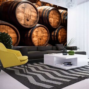 Wine Vault Wallpaper & Wall Mural Oak Barrel Peel and Stick Vintage ...