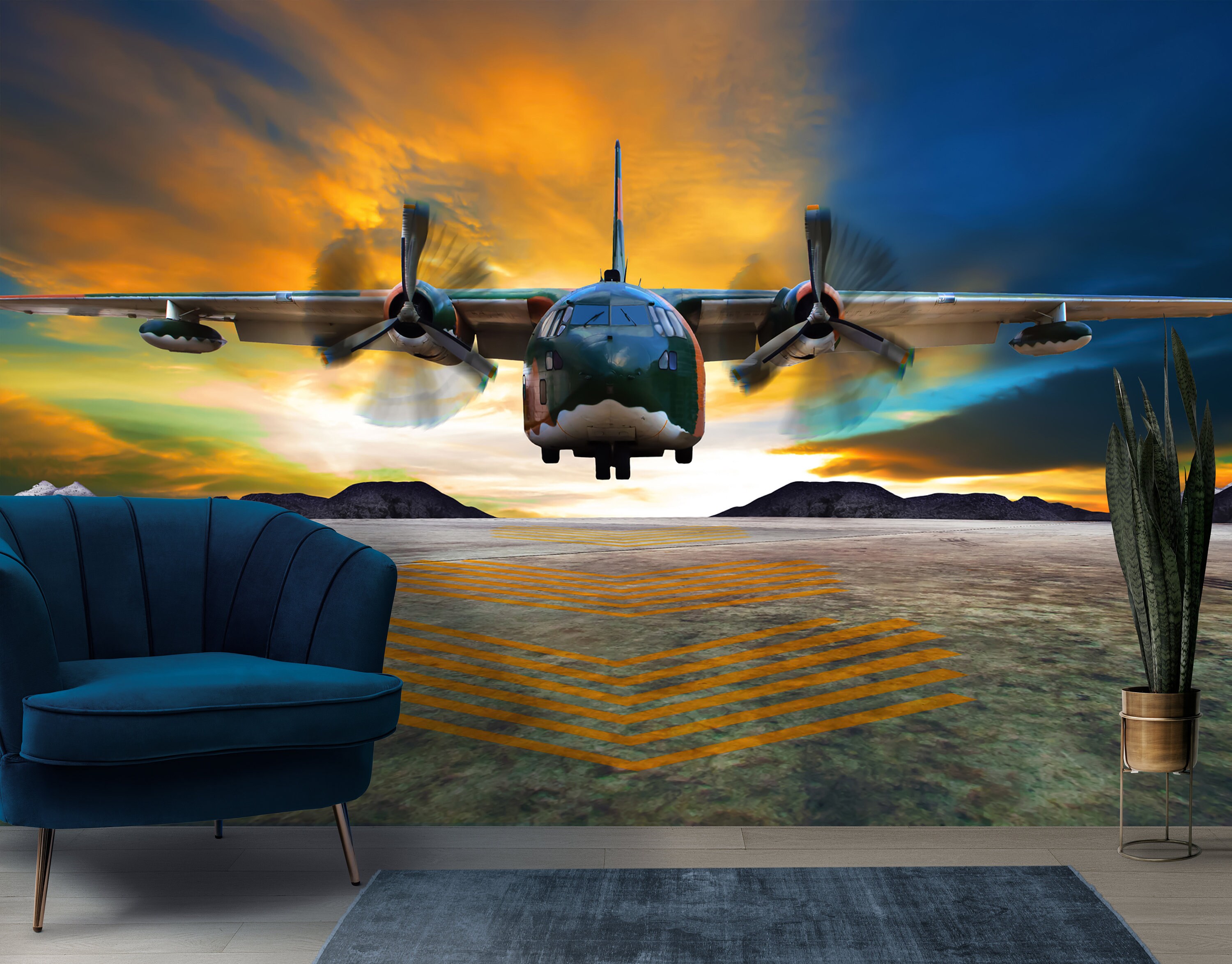 Airplane Wallpaper Cloudy Sky Wall Mural Take off Aviation Wall Decor ...