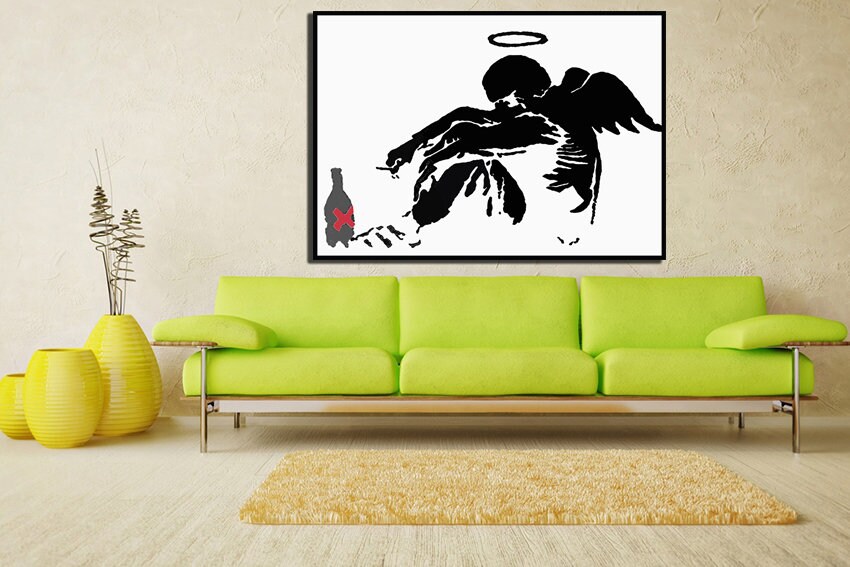 Fallen angel Wall poster angel Painting decor Angel street art | Etsy