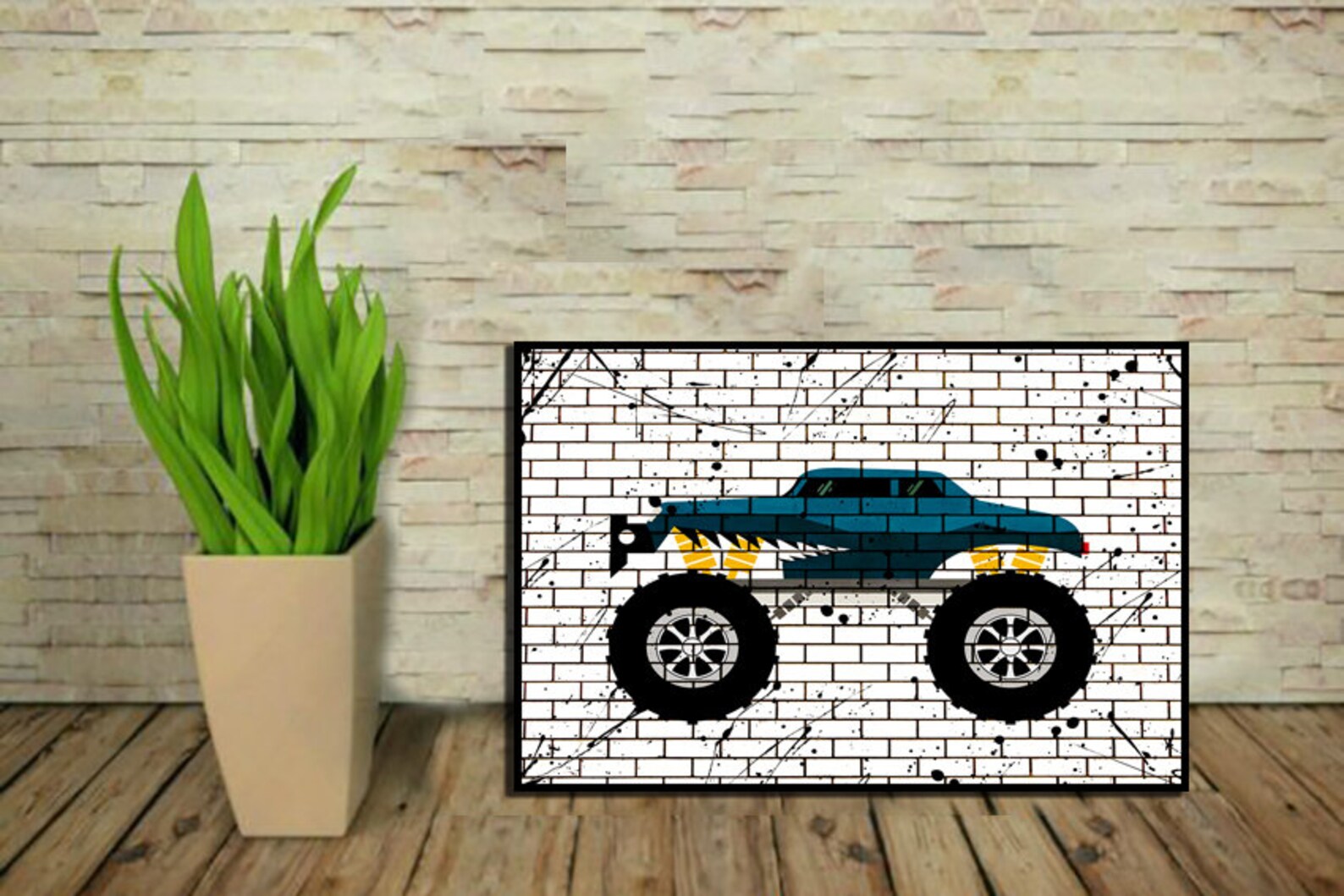 Monster Truck Poster Blue Car Monster Truck Art Toddler Decor Play Room ...
