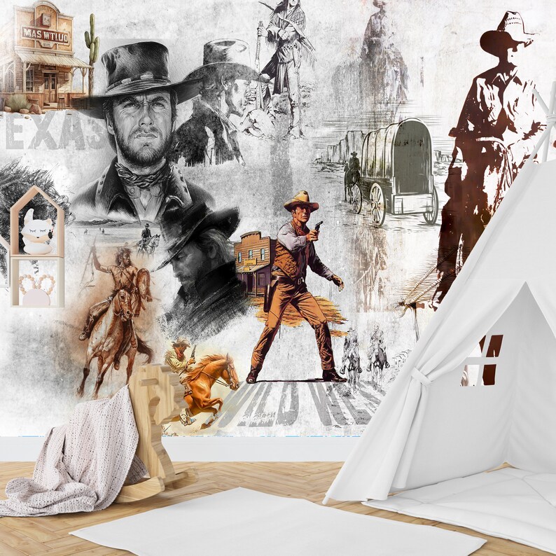 Wild West Wallpaper Rodeo Wall Mural Cowboy Wallpaper Vintage 80s and ...