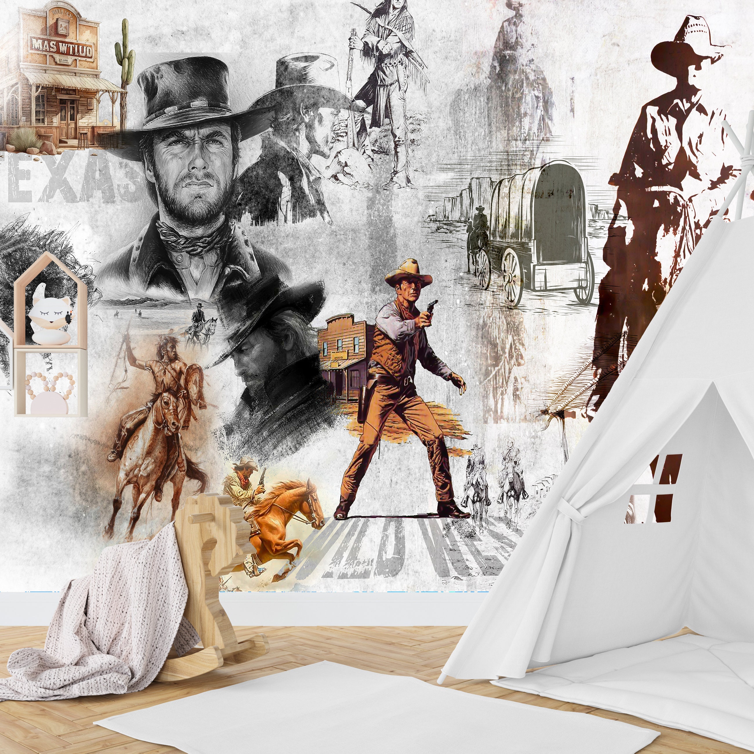 Wild West Wallpaper Rodeo Wall Mural Cowboy Wallpaper Vintage 80s and ...