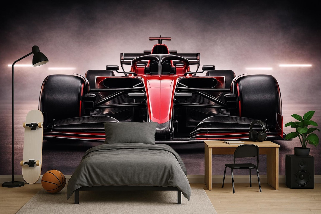Racing Car Wallpaper Peel and Stick – Red Formula Style Race Car Wall ...