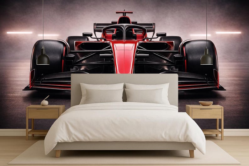 Racing Car Wallpaper Peel and Stick – Red Formula Style Race Car Wall ...