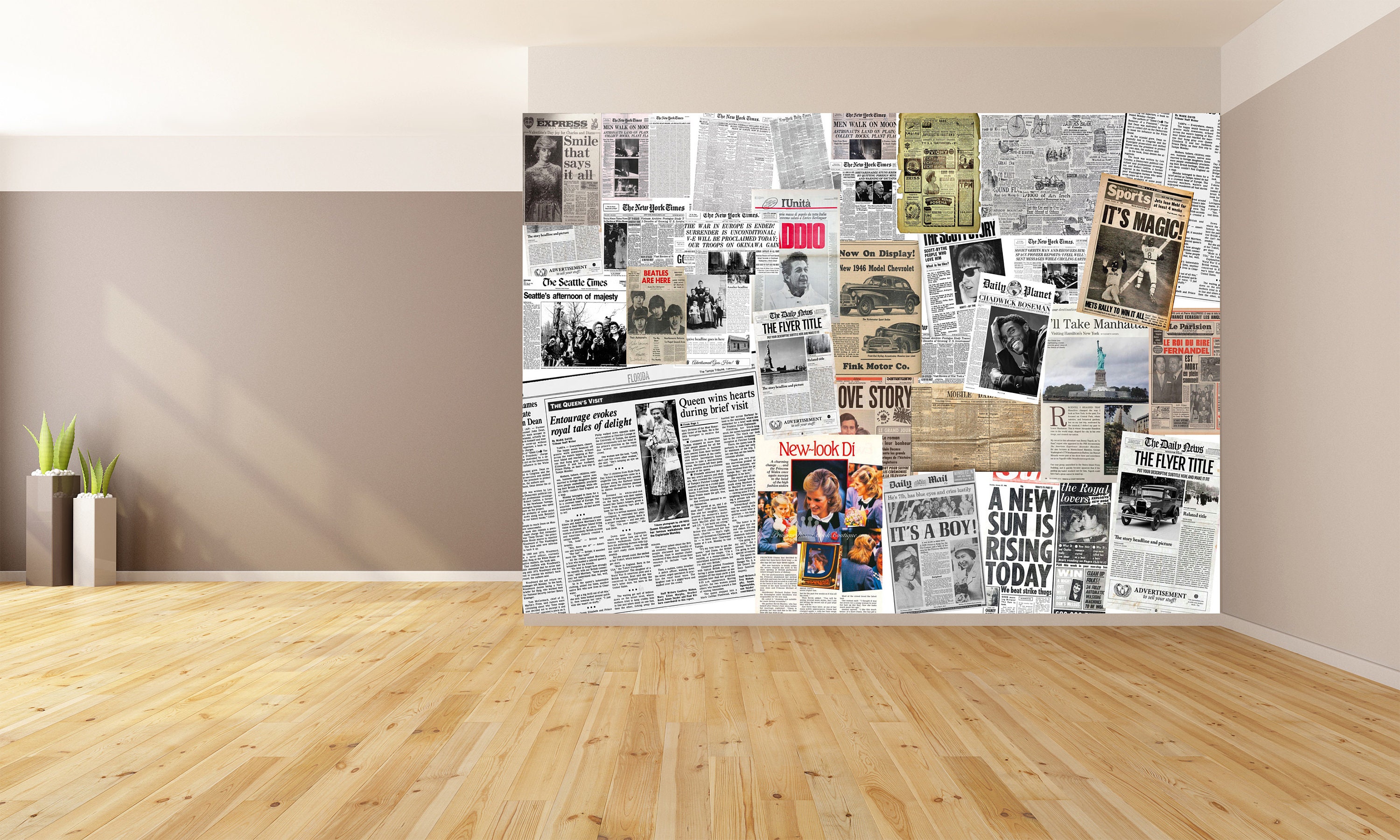 Retro Newspaper Wallpaper Collage Wall Mural Creative Old - Etsy