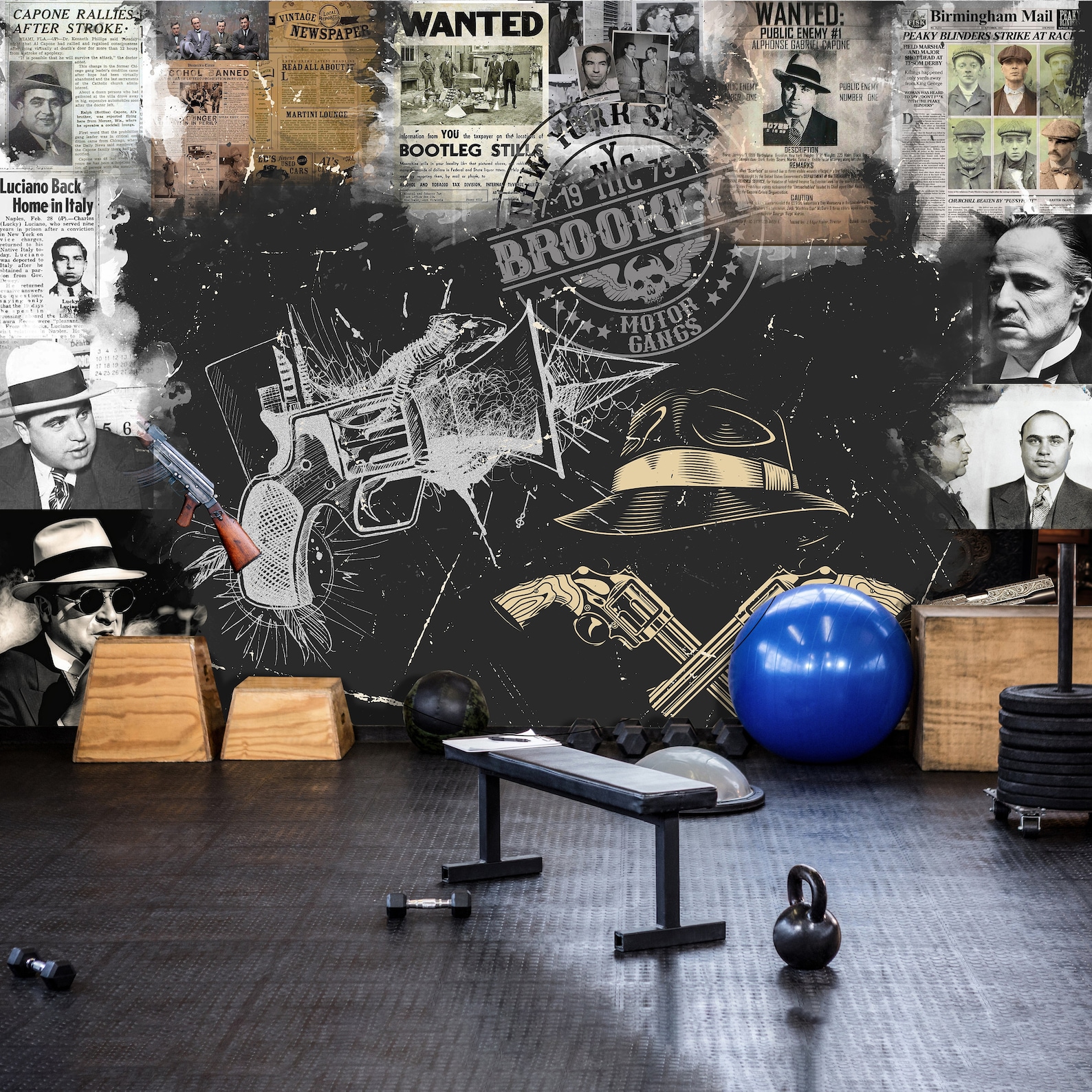 Vintage Gangster Wallpaper Retro Newspaper and Wanted Mural Criminal ...
