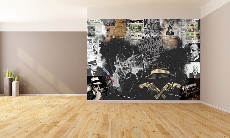 Vintage Gangster Wallpaper Retro Newspaper and Wanted Mural Criminal ...