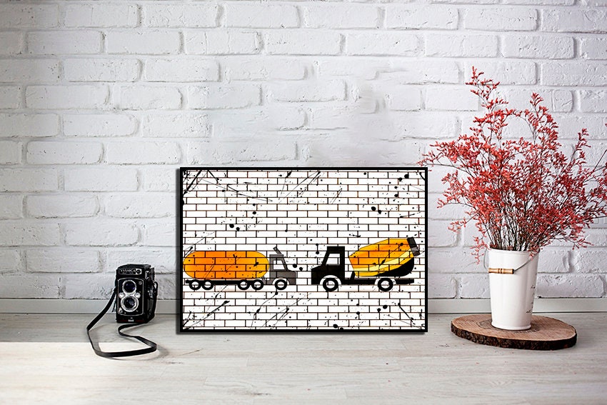 Mixer Truck Poster Construction Kids Cement Mixer Art Truck - Etsy