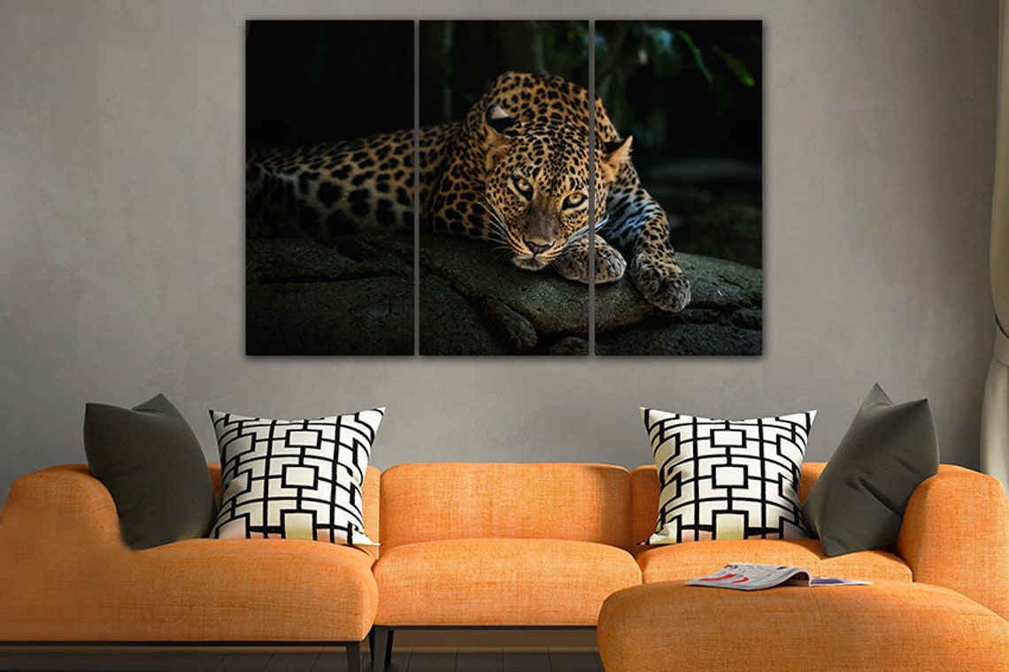 Leopard canvas Large canvas art Cat wall decor Leopard wall | Etsy