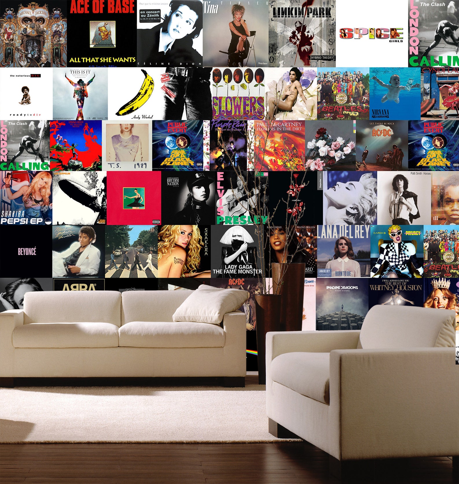 Retro Vinyl Records Wallpaper Collage Famous Music Artists & Rock Bands ...