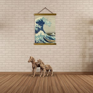Japan Print With Wooden Hanger Frames Wave Canvas Art Kanagawa Wall Art ...