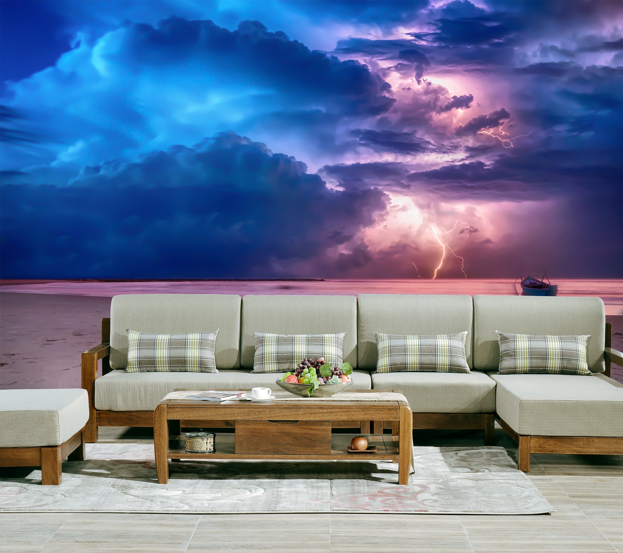 Stormy Weather Self Adhesive Wall Mural Lightning in the Sea Wallpaper ...