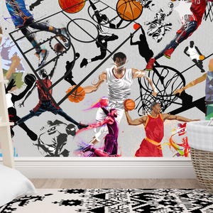 Sport Graffiti Wallpaper Basketball Wall Mural Peel and Stick Gym ...