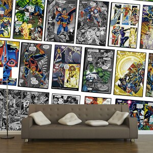 Comics Collage Wallpaper & Wall Mural Cartoon Characters Retro Vintage ...