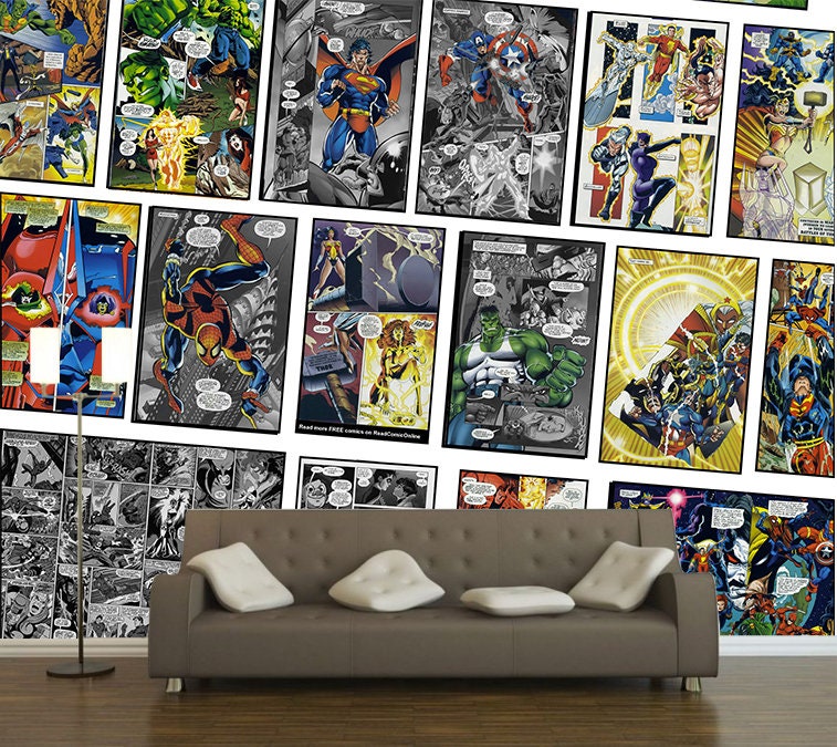 Comics Collage Wallpaper & Wall Mural Cartoon Characters Retro Vintage ...