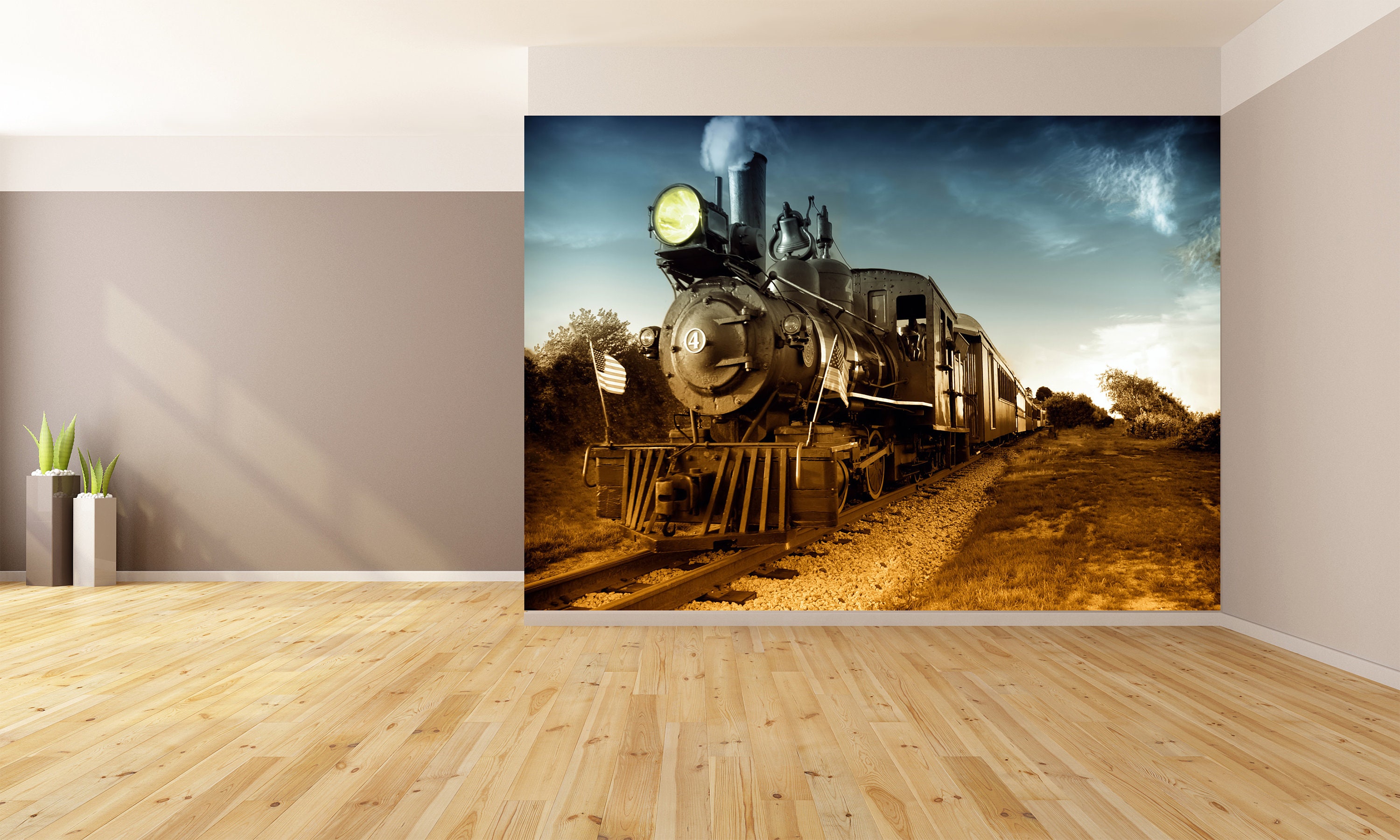 Retro Old Steam Train Wallpaper Locomotive Wall Mural Peel and Stick ...