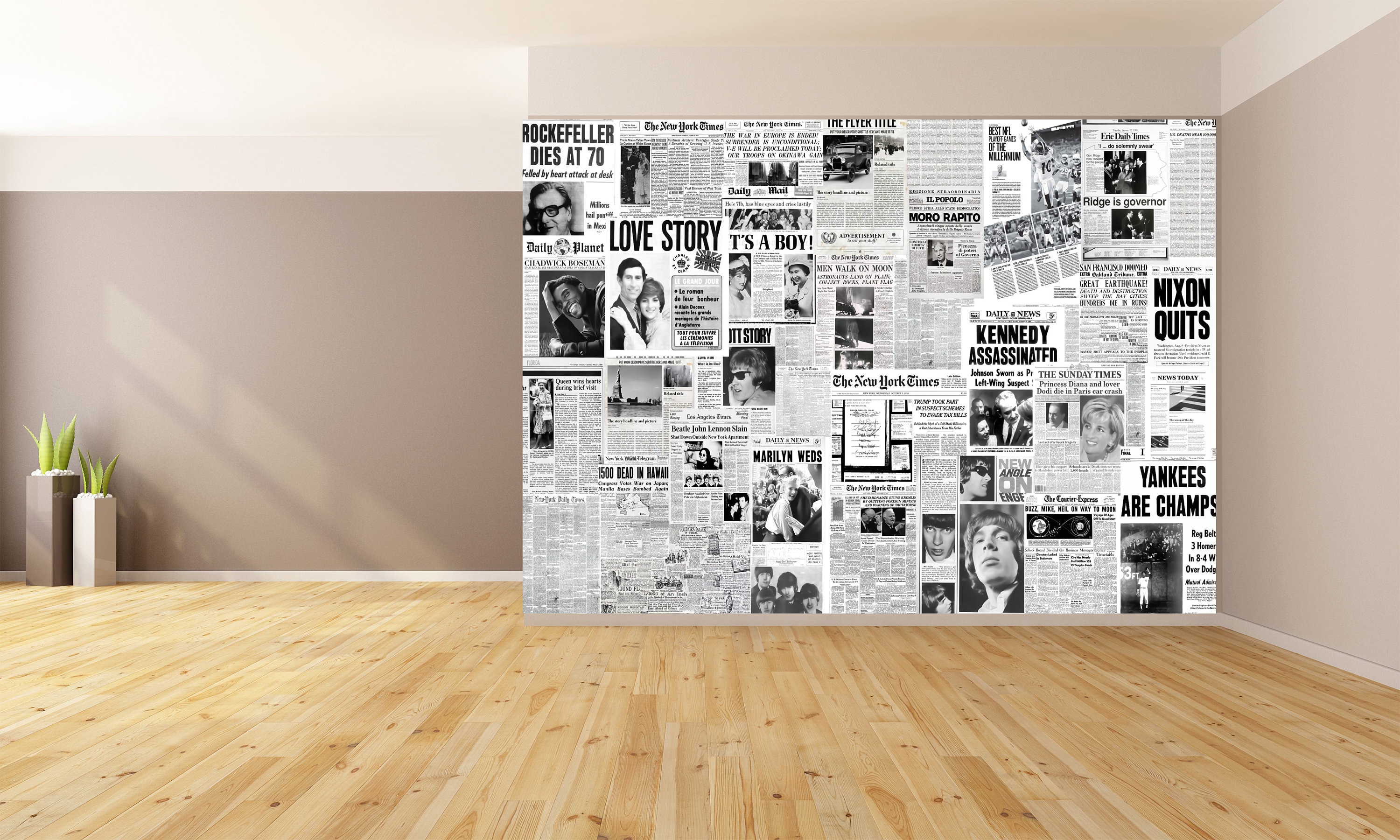 Vintage Newspaper Collage Wallpaper Modern Wall Mural Retro Wallpaper ...