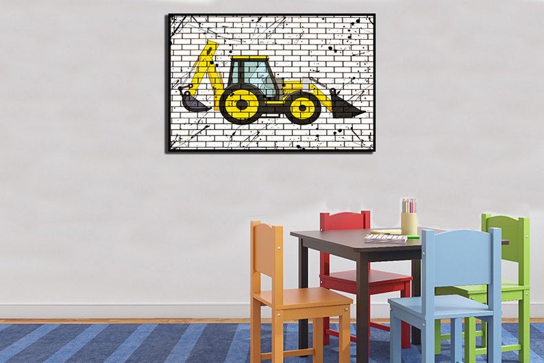 Digger Poster Truck Wall Art Vehicle Decor Construction Print Mechanism ...