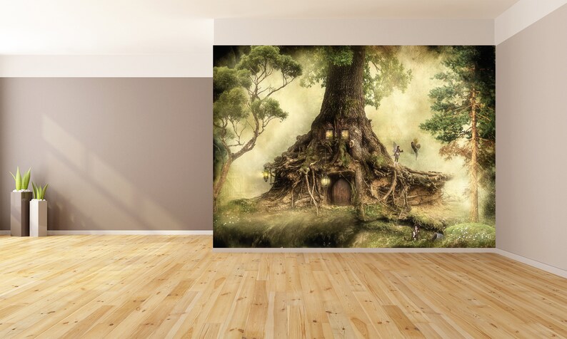 Fantasy Enchanted Forest Wall Mural Treehouse Wallpaper Magic - Etsy