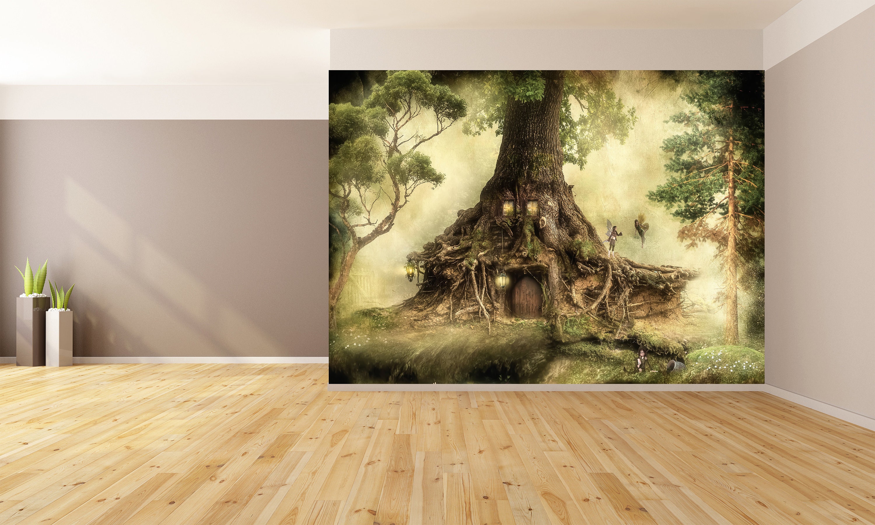 Fantasy Enchanted Forest Wall Mural Treehouse Wallpaper Magic - Etsy