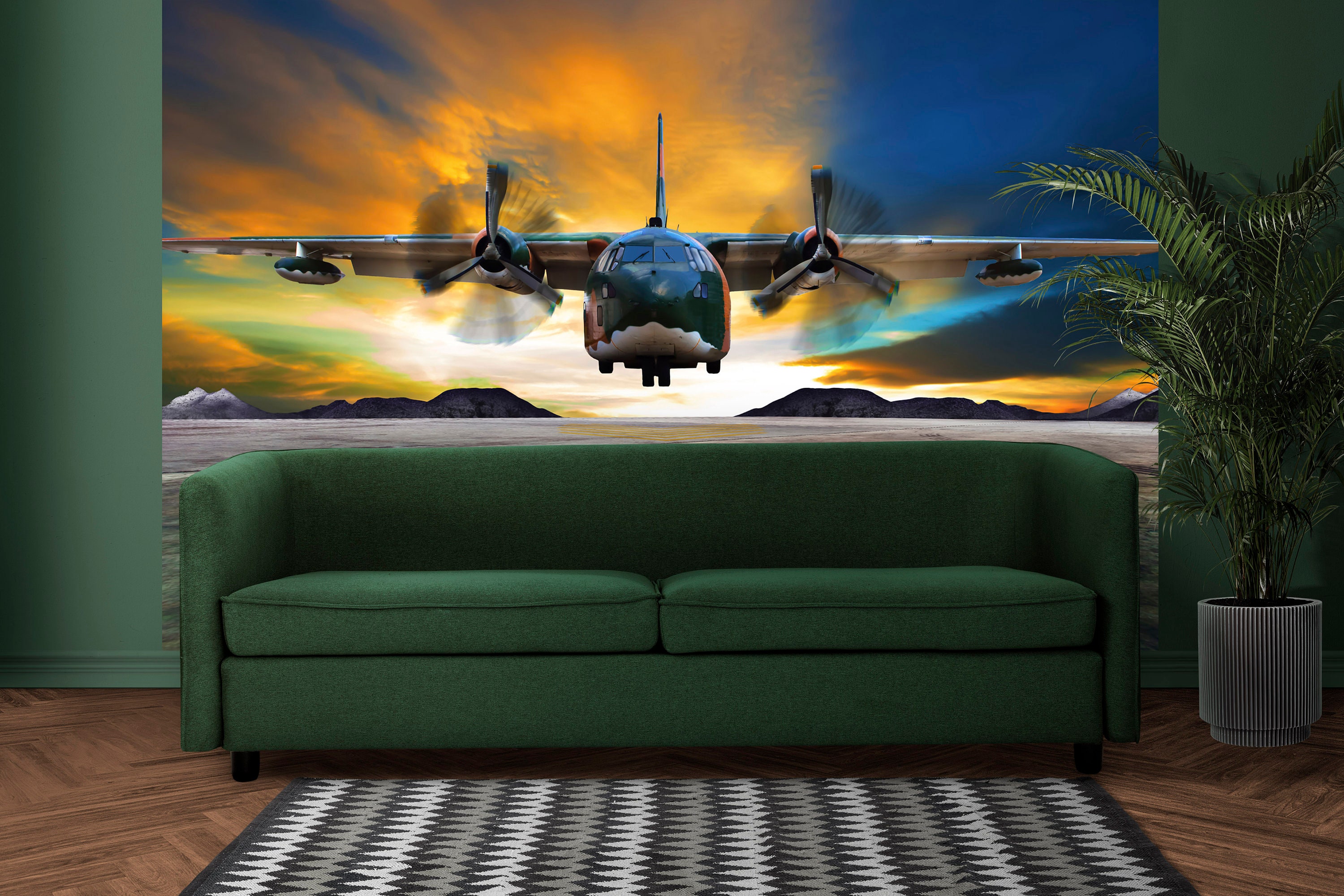 Airplane Wallpaper Cloudy Sky Wall Mural Take off Aviation Wall Decor ...