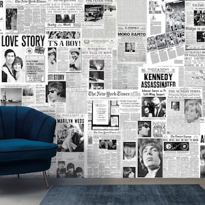 Vintage Newspaper Collage Wallpaper Modern Wall Mural Retro Wallpaper ...