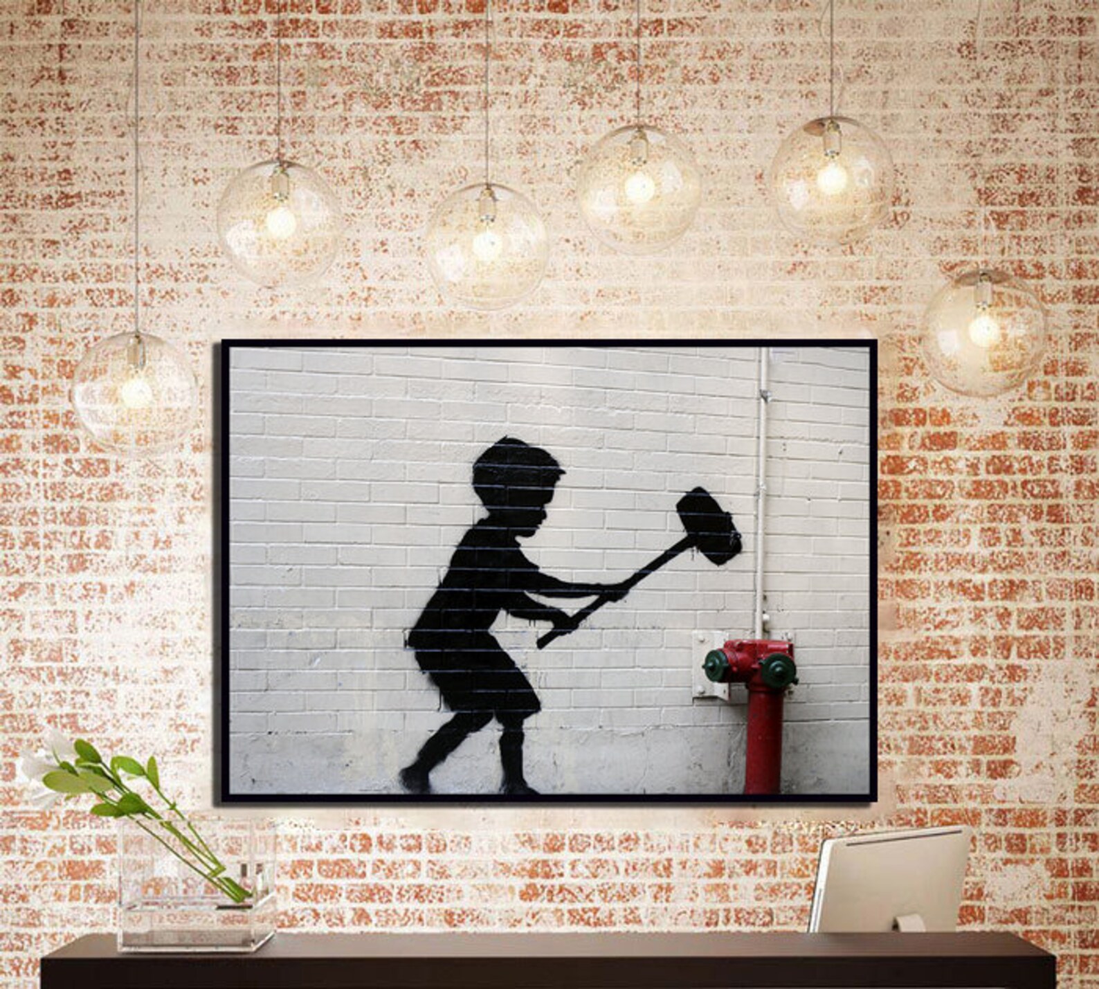 Hammer Boy Hydrant Art Teen Room Décor Child Silhouette Graffiti Boy ...