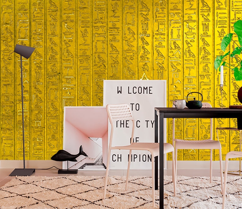 Gold Hieroglyph Wallpaper Ancient Egyptian Wall Mural Self-adhesive ...