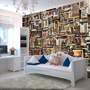 Books Library Wall Mural Bookshelves Wallpaper Reading Room Mural Old ...
