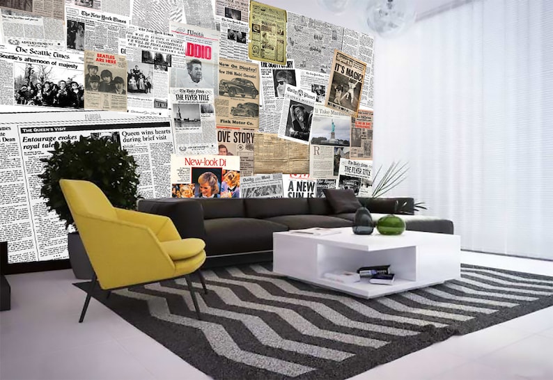 Retro Newspaper Wallpaper Collage Wall Mural Creative Old Newsprint ...