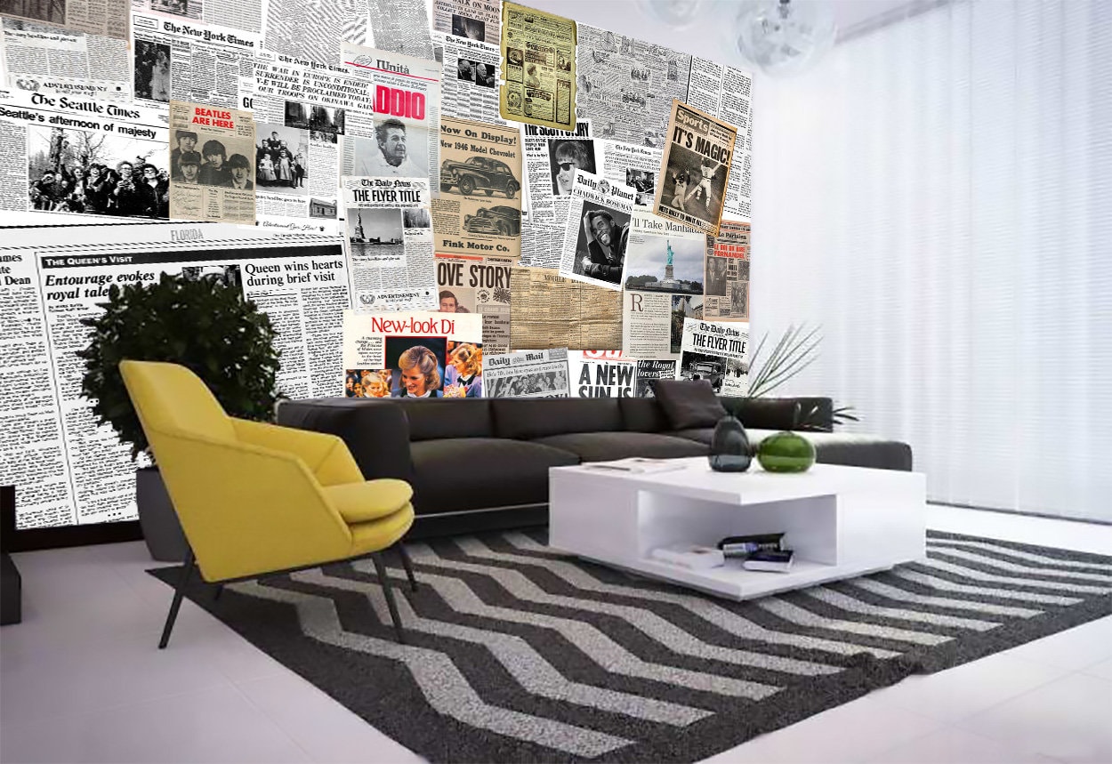 Retro Newspaper Wallpaper Collage Wall Mural Creative Old Newsprint ...
