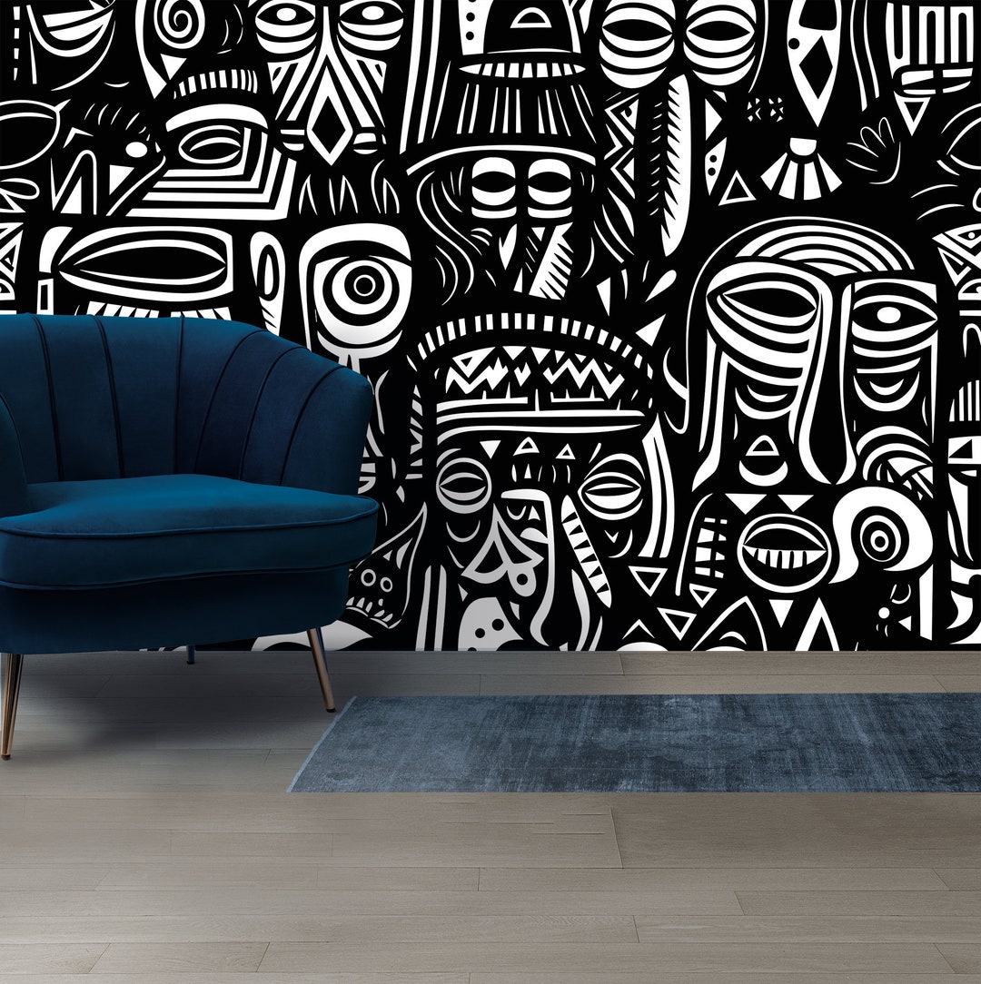 African Artistry Wall Mural Moody Abstract Wallpaper Peel and Stick ...