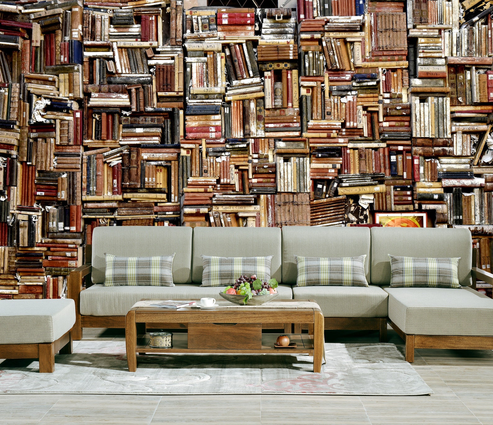 Books Library Wall Mural Bookshelves Wallpaper Reading Room Mural Old ...