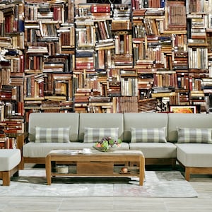 Books Library Wall Mural Bookshelves Wallpaper Reading Room Mural Old ...