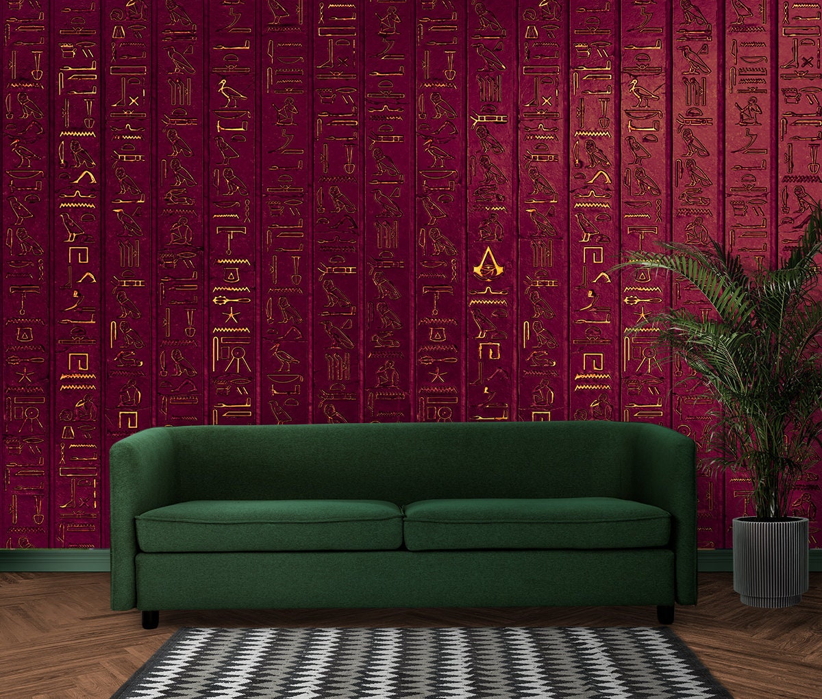 Egyptian Red Hieroglyphs Wallpaper Ancient Egyptian Papyrus & Gold Wall ...