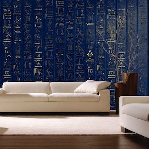 Blue Egyptian Hieroglyphs Wallpaper Ancient Egyptian Papyrus & Wall ...