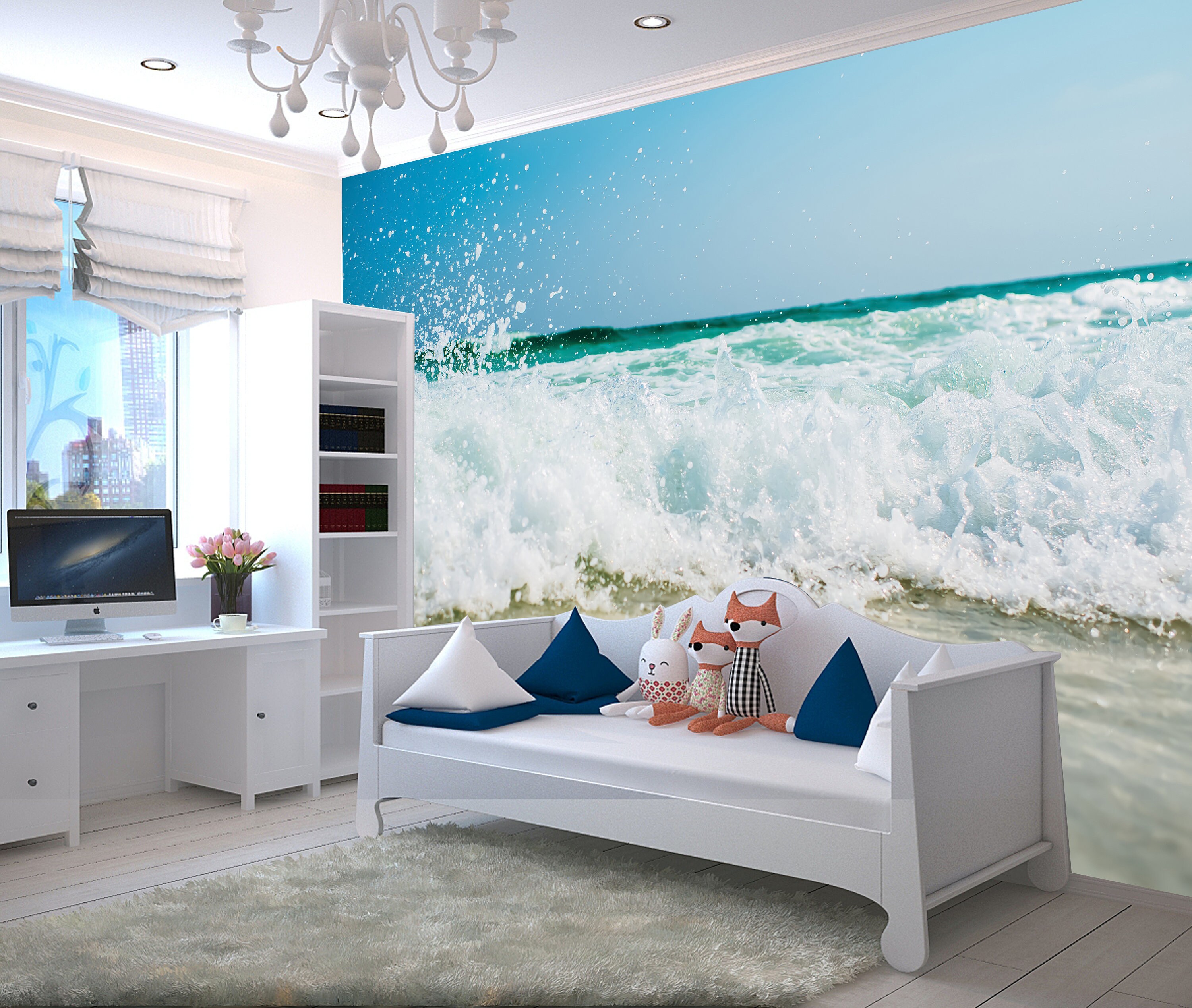 Beach Wallpaper Sea Mural Print Blue Wave Wallpaper Peel and Stick ...