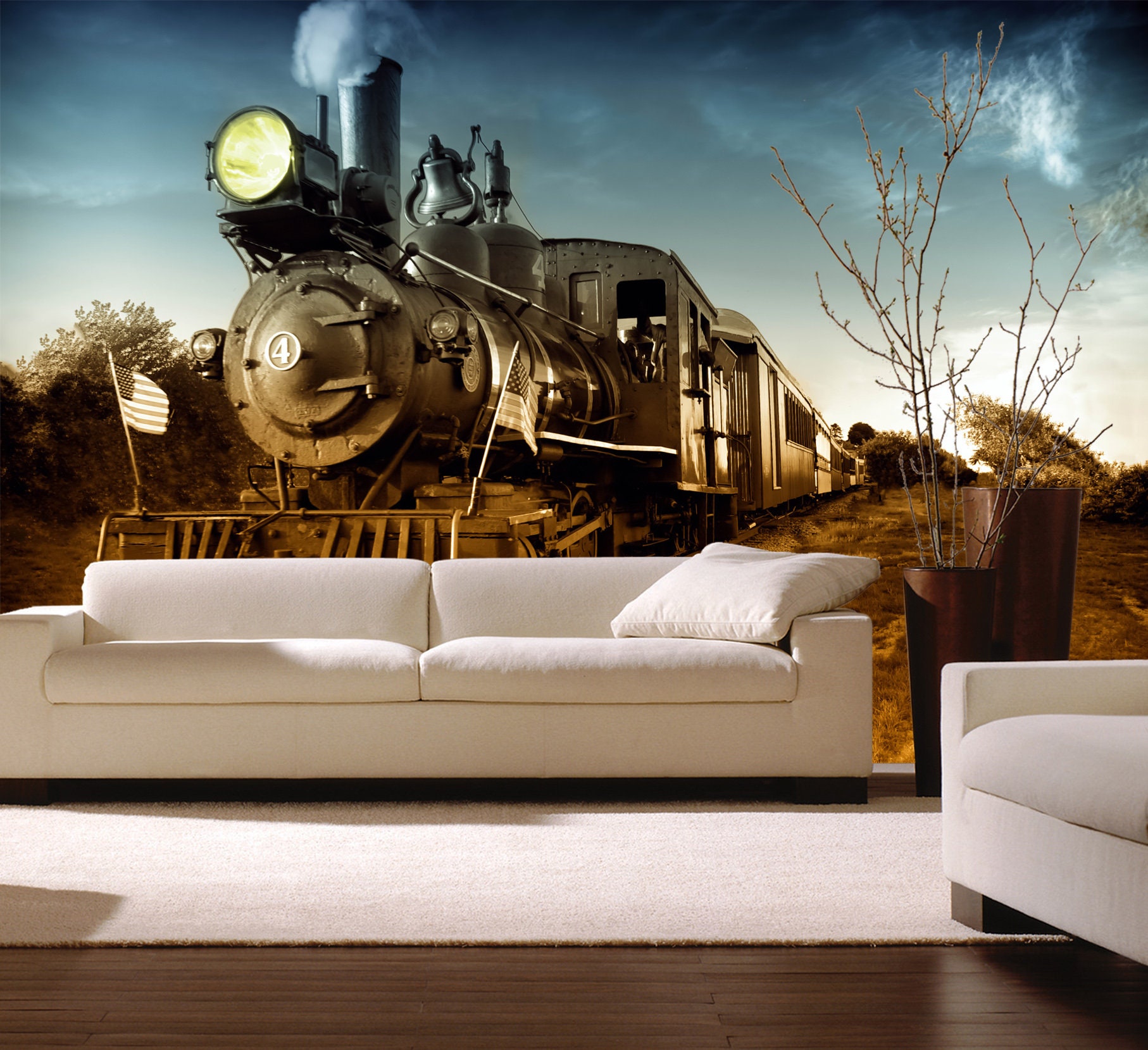Retro Old Steam Train Wallpaper Locomotive Wall Mural Peel and Stick ...