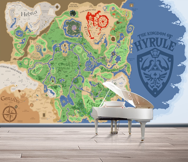 Zelda Map Wallpaper Hyrule Wall Mural for Gamer Room, Peel and Stick or ...