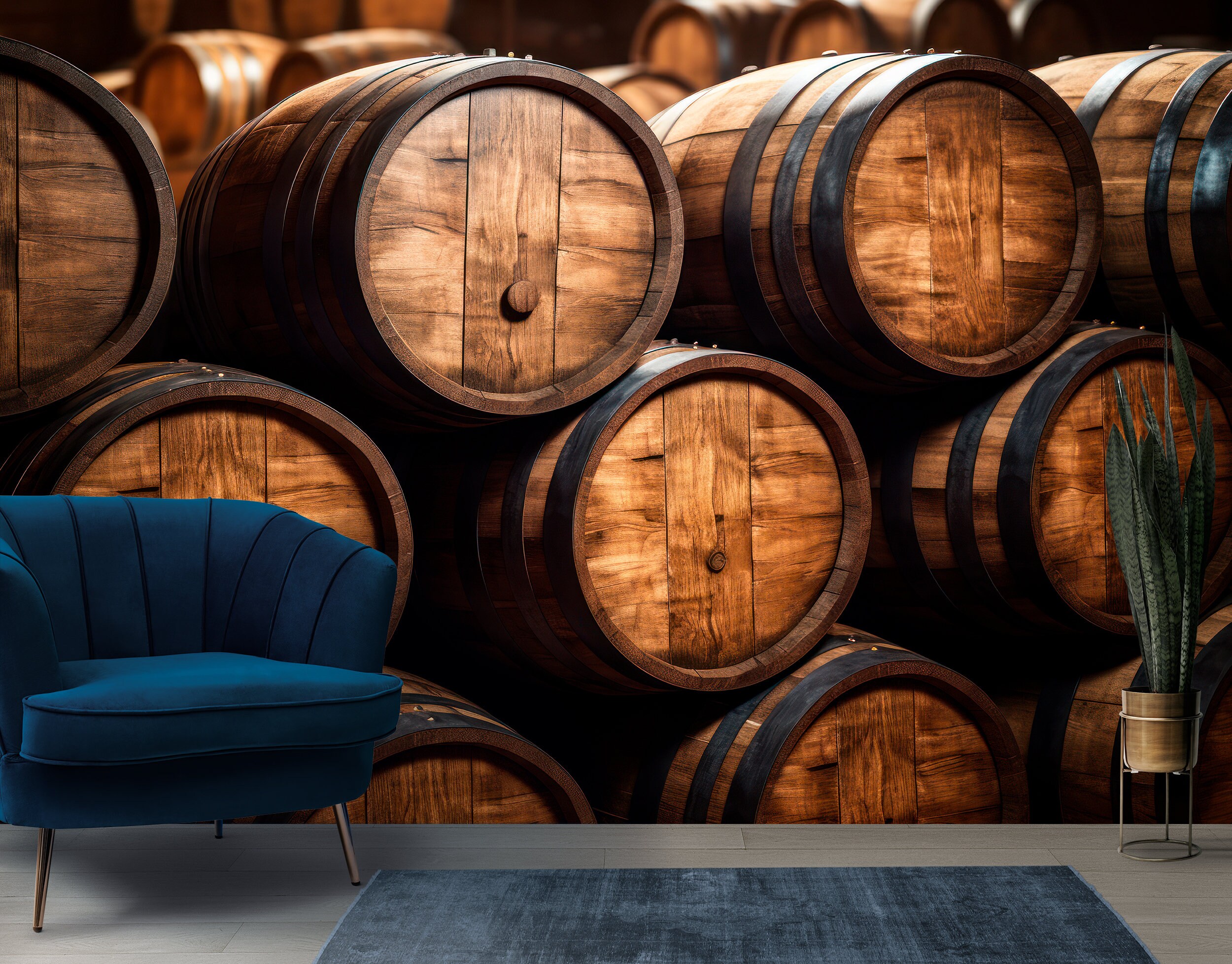 Wine Vault Wallpaper & Wall Mural Oak Barrel Peel and Stick - Etsy