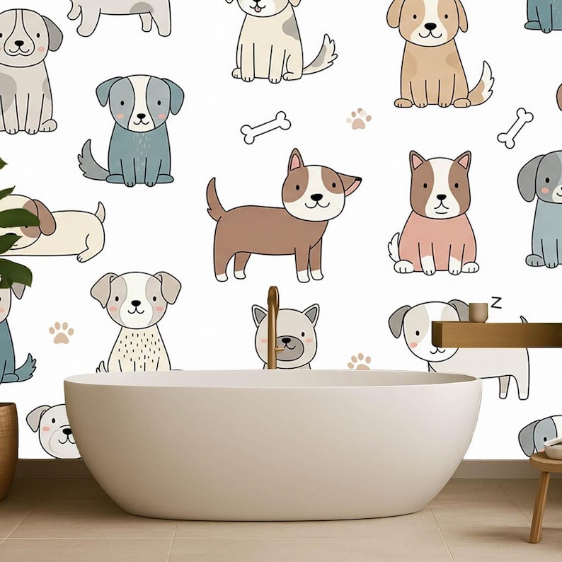 Cute Puppy Wallpaper Kids Dogs Wall Mural Peel and Stick Nursery ...