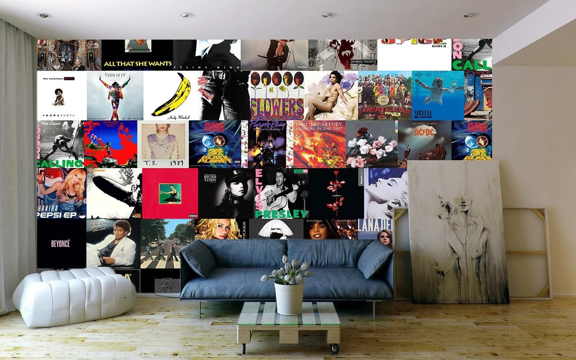 Retro Vinyl Records Wallpaper Collage Famous Music Artists & Rock Bands ...
