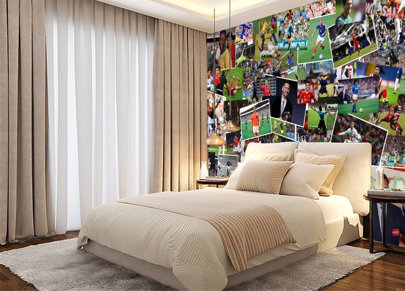 Football Wallpaper Sport Collage Mural Soccer Player Decal Peel and ...