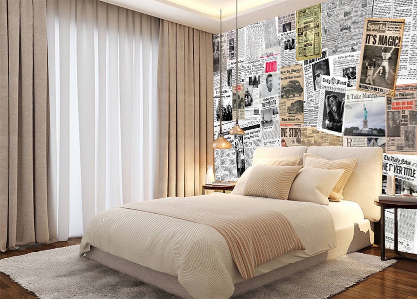 Retro Newspaper Wallpaper Collage Wall Mural Creative Old Newsprint ...