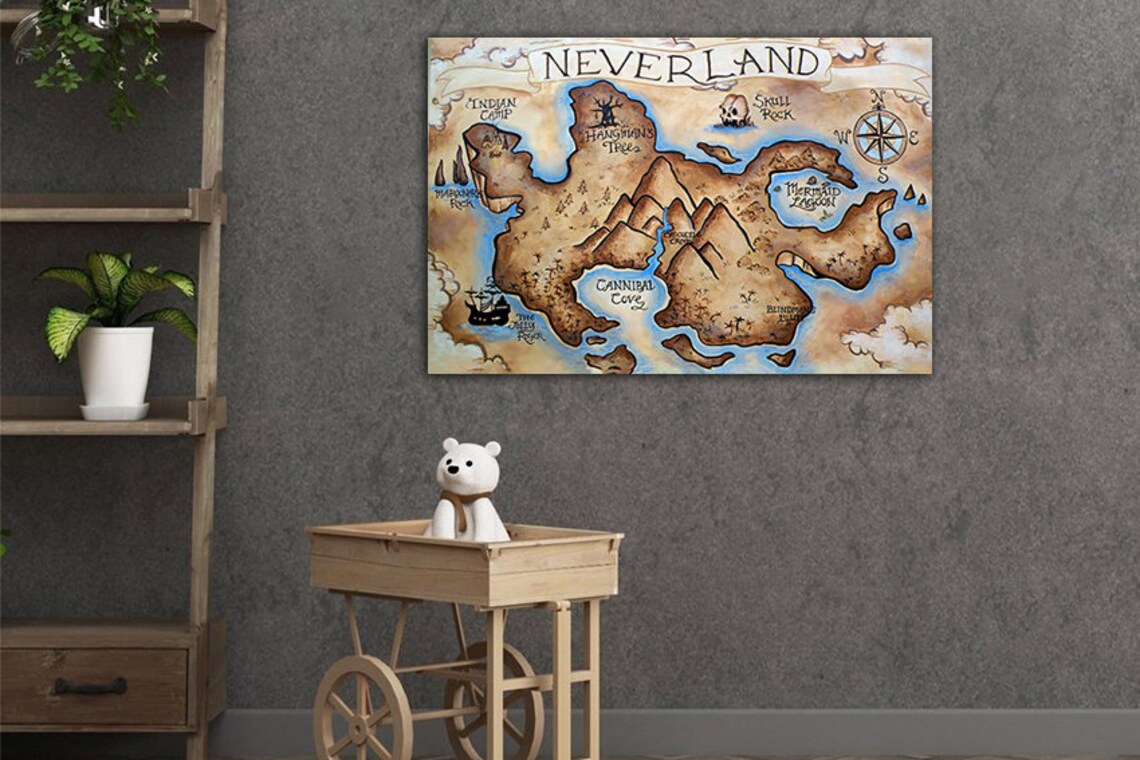 Neverland Canvas Map Wall Art Fantasy Maps Kid Map Game Room - Etsy