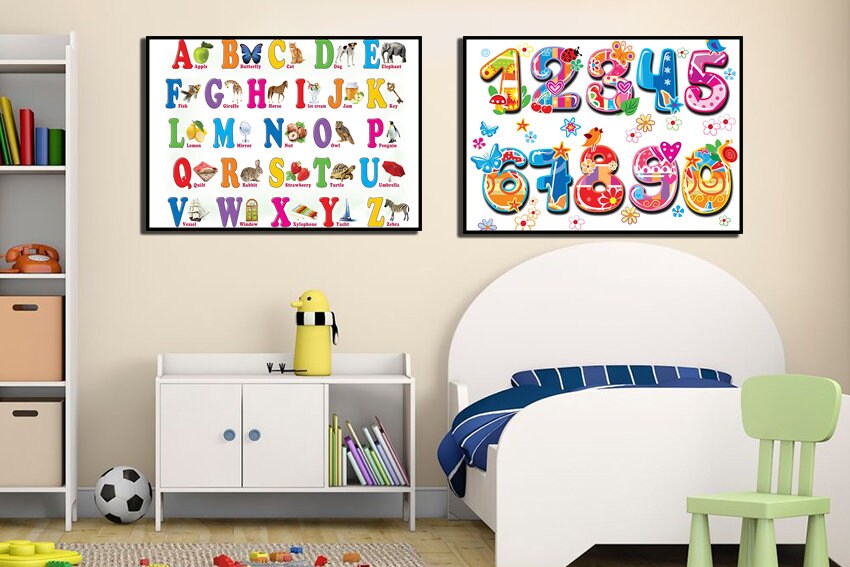 Alphabet Print Numbers Poster Set of 2 Prints ABC Numerals | Etsy