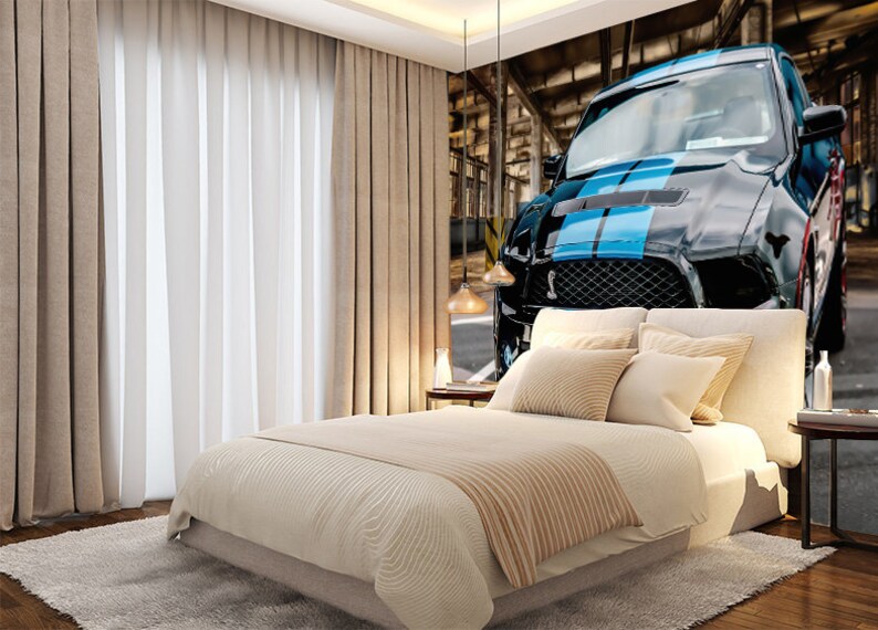 Shelby Mustang Wallpaper GT500 Blue Car Wall Mural Baby Room Wall Decor ...
