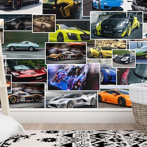 Sport Cars Collage Peel and Stick Wallpaper Boys Room Wall Mural Decor ...