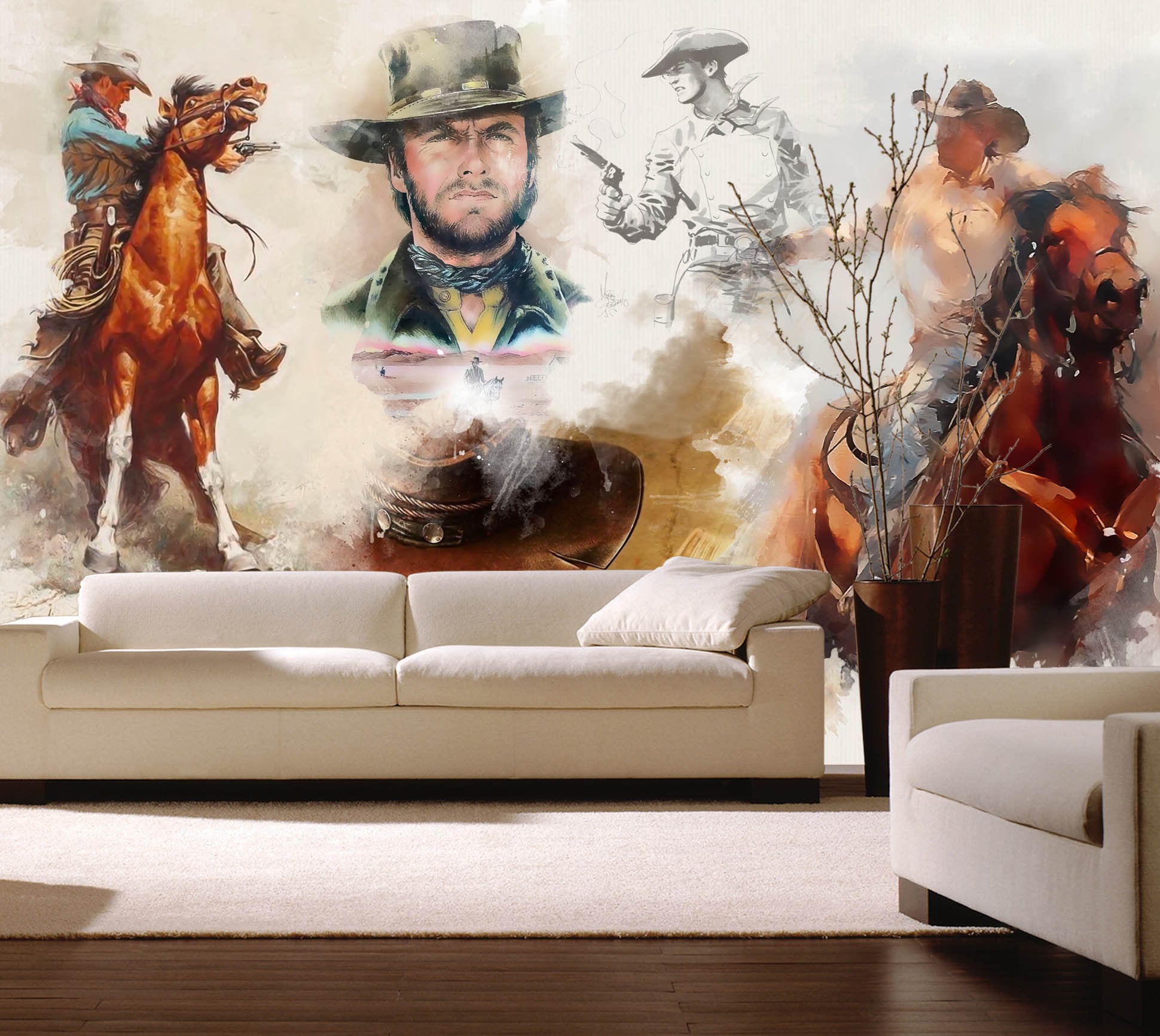 Vintage Cowboy Mural Western Wallpaper Peel and Stick Collage Children ...